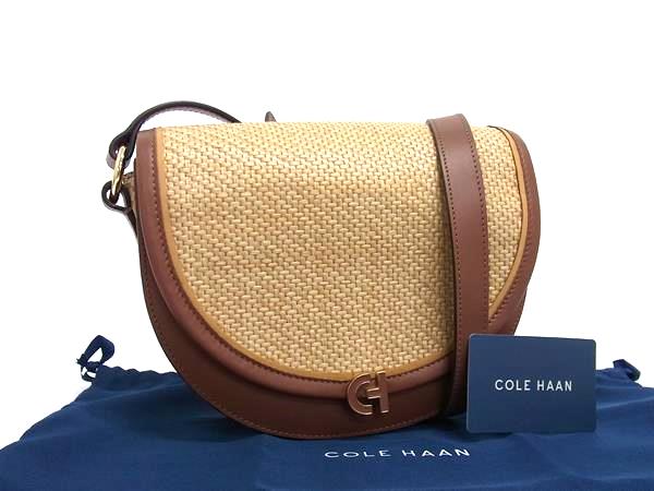 ■極美品■ COLE HAAN コールハーン エビ−サドルバッグ ストロー ショルダーバッグ クロスボディ レディース ブラウン系 FP5834