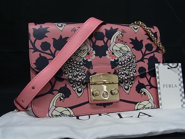 ■新品同様■ FURLA フルラ メトロポリス レザー 鳥 バード チェーン クロスボディ ショルダーバッグ 肩掛け ピンク系 FP5914