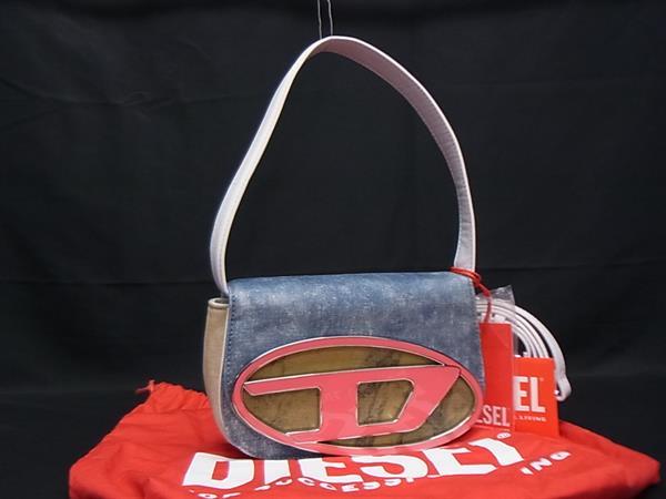 ■新品■未使用■ DIESEL ディーゼル デニム×レザー 2WAY ハンドバッグ ショルダー クロスボディ ブルー系×ピンク系 FP5940