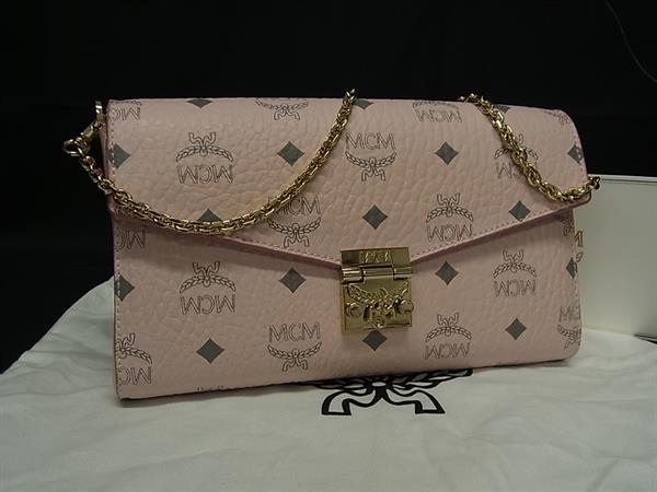 ■極美品■ MCM エムシーエム パトリシア モノグラム ヴィセトス柄 レザー ショルダーバッグ 斜め掛け レディース ピンク系 FP5952