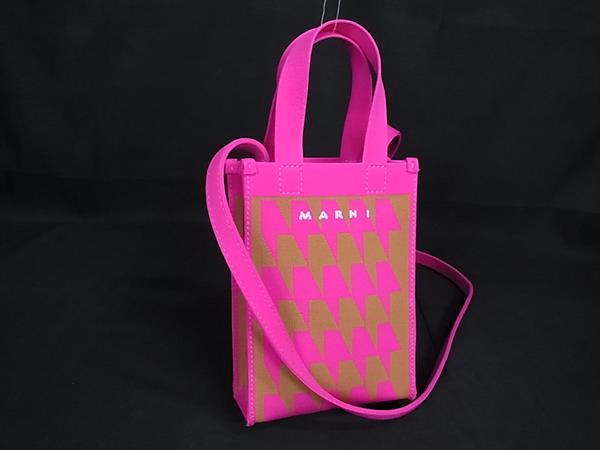 ■新品同様■ MARNI マルニ TOTE NANO キャンバス ショルダーバッグ 斜め掛け 肩掛け レディース ピンク系 FP7062
