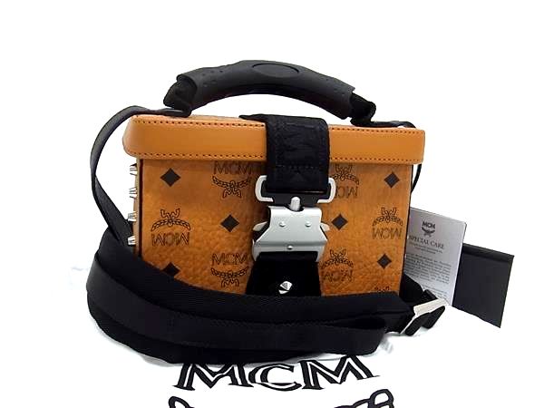 ■新品同様■ MCM エムシーエム モノグラム ヴィセトス柄 レザー スタッズ ショルダーバッグ 斜め掛け 肩掛け ブラウン系 FP7226