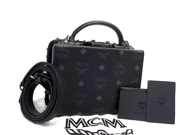 ■新品同様■ MCM エムシーエム モノグラム ヴィセトス柄 レザー 2WAY ハンドバッグ ショルダー クロスボディ ブラック系 FP7228