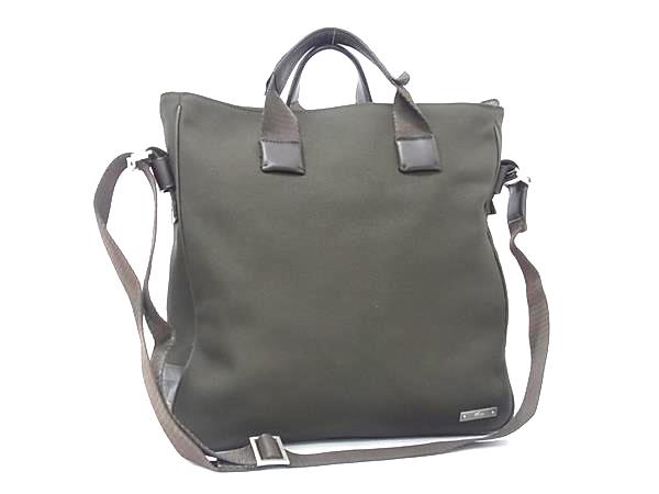 ■新品同様■ LACOSTE ラコステ キャンバス 2WAY ハンドバッグ トート ショルダー クロスボディ メンズ カーキ系 FR0714