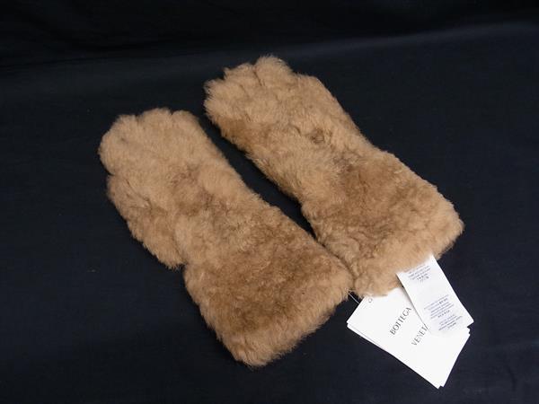 ■新品■未使用■ BOTTEGA VENETA ボッテガヴェネタ 649949 テディ ラムスキン×カシミヤ 手袋 グローブ サイズS ブラウン系 FR1670