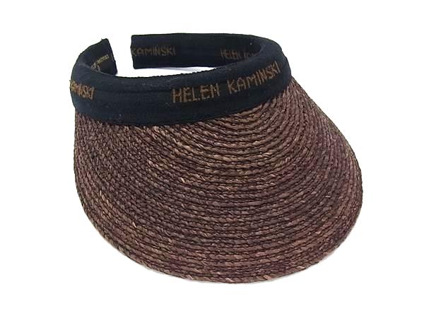 ■極美品■ HELEN KAMINSKI ヘレンカミンスキー ビアンカ ストロー×キャンバス サンバイザー 帽子 ブラウン系×ブラック系 FR1683
