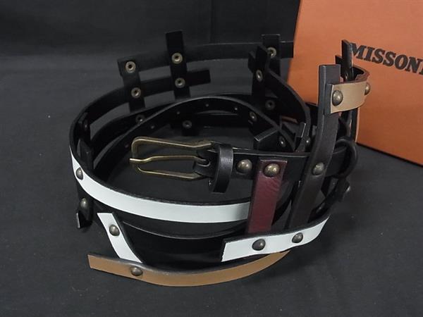 ■美品■ MISSONI ミッソーニ レザー ゴールド金具 ベルト 表記サイズ75 レディース ブラック系×マルチカラー FR1729