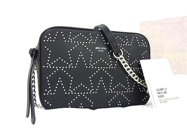 ■極美品■ JIMMY CHOO ジミーチュウ レザー スター 星 クロスボディ ポシェット ショルダーバッグ レディース ブラック系 FR1775