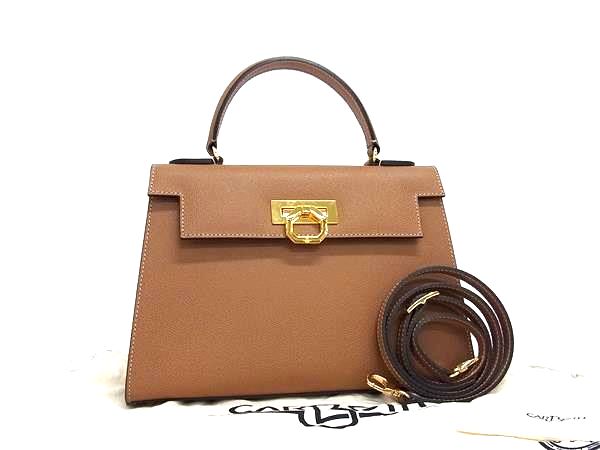 ■極美品■ CARBOTTI カルボッティ GRETA グレタ レザー 2WAY ハンドバッグ ショルダー レディース ブラウン系 FR1782