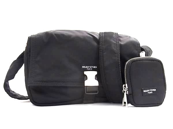 ■極美品■ SELENT ETHER セレーン エ テール MIGHTY21 ナイロン ミニポーチ付き クロスボディ ショルダーバッグ ブラック系 FR4941
