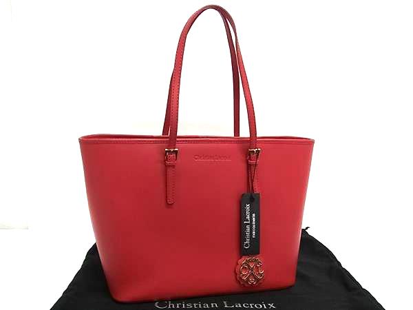 ■極美品■ Christian Lacroix クリスチャンラクロワ レザー ハンドバッグ トートバッグ レディース レッド系 FS0482