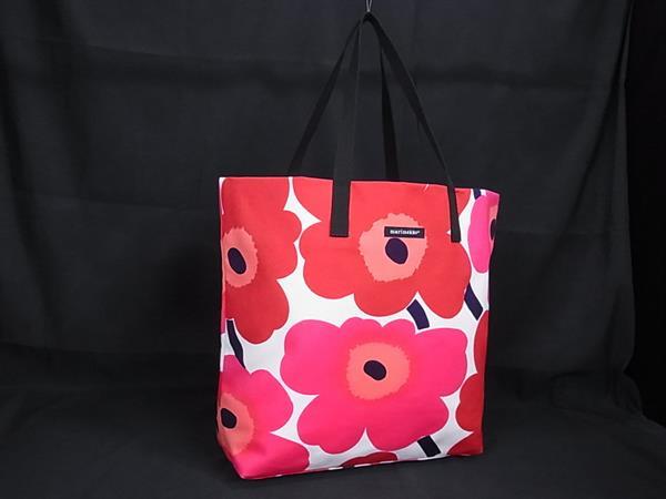 ■新品■未使用■ marimekko マリメッコ キャンバス フラワー 花柄 トートバッグ ショルダー 肩掛け レッド系×マルチカラー FS0967