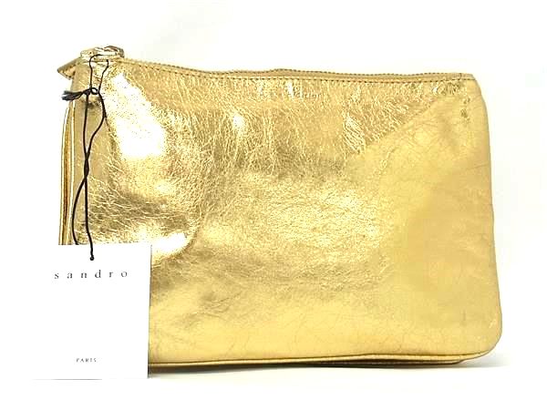 ■新品■未使用■ sandro サンドロ レザー クラッチバッグ セカンドバッグ レディース ゴールド系 FS3725