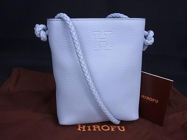 ■新品同様■ HIROFU ヒロフ レザー クロスボディ ショルダーバッグ ポシェット レディース ライトブルー系 FS3755