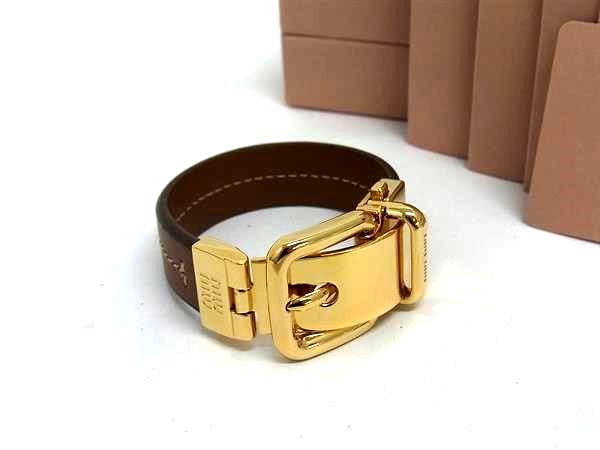 ■極美品■ miumiu ミュウミュウ レザー ブレスレット アクセサリー レディース ブラウン系 FS4802