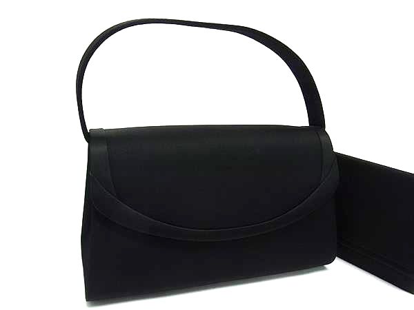 ■新品同様■ IWASA イワサ サテン 袱紗付き ワンハンドル 冠婚葬祭 フォーマルバッグ ハンドバッグ ブラック系 FS5226