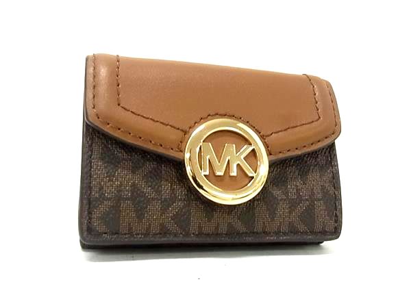 ■新品同様■ MICHAEL KORS マイケルコース PVC×レザー 三つ折り 財布 ウォレット 札入れ 小銭入れ レディース ブラウン系 FS7357