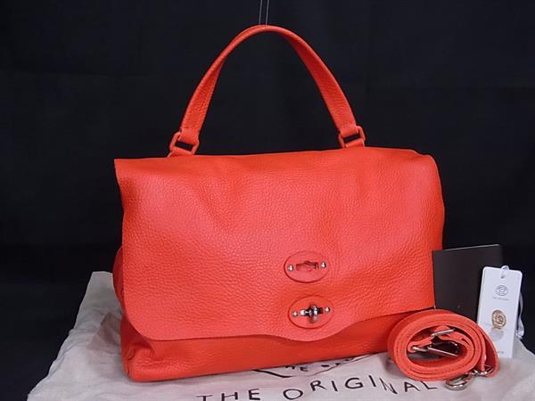 ■新品同様■ ZANELLATO ザネラート ポスティーナ レザー 2WAY  ショルダーバッグ ハンドバッグ 斜め掛け オレンジ系 FT0298