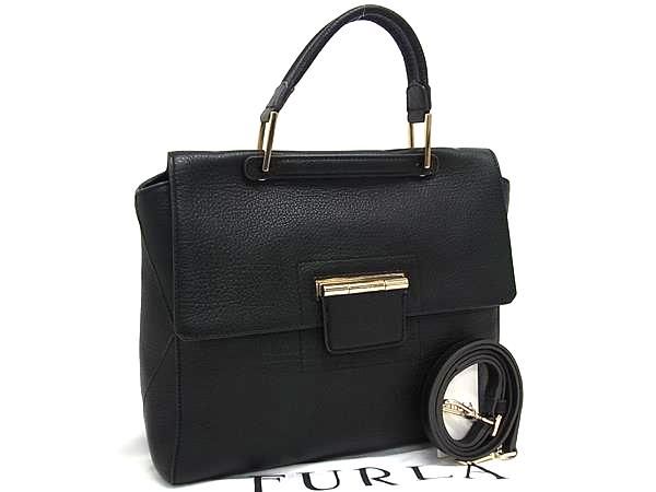 ■新品同様■ FURLA フルラ アルテーシア レザー 2WAY ショルダーバッグ ハンドバッグ レディース ブラック系 FT0349