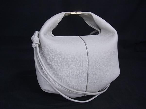 ■美品■ POLENE ポレーヌ ベリ レザー ショルダーバッグ 肩掛けかばん レディース ライトグレー系 FT0546