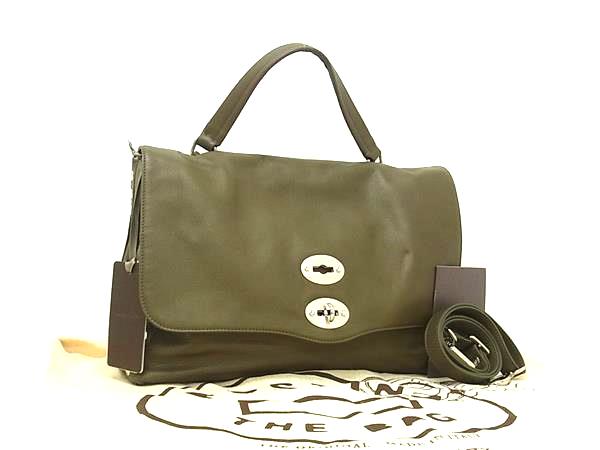 ■極美品■ ZANELLATO ザネラート ポスティーナ レザー 2WAY ハンドバッグ ショルダー レディース カーキ系 FT0556