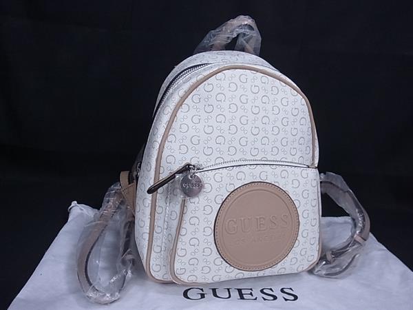 ■新品同様■ GUESS ゲス PVC×レザー リュックサック バックパック レディース アイボリー系×ベージュ系 FT0993