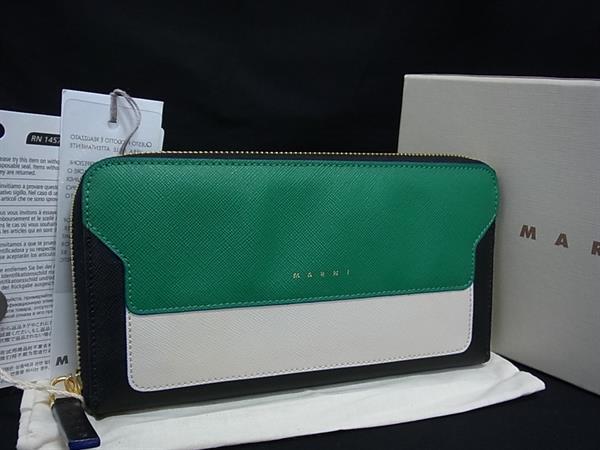 ■新品■未使用■ MARNI マルニ レザー ラウンドファスナー 長財布 札入れ 小銭入れ ウォレット グリーン系×ブラック系 FT1898