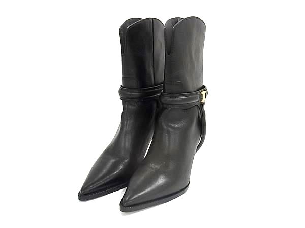 ■美品■ CELINE セリーヌ マカダム レザー ブーツ ヒール 表記サイズ 36 (約23cm) 靴 シューズ レディース ブラック系 FT3457