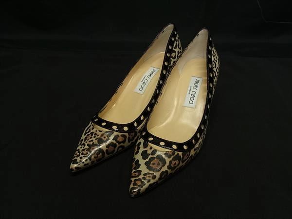 ■極美品■ JIMMY CHOO ジミーチュウ PVC レオパード ヒール パンプス表記サイズ 38 1/2(約25.5cm)  靴 シューズ ベージュ系 FU2049