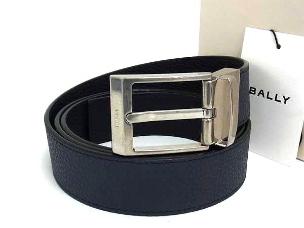 ■新品同様■ BALLY バリー レザー リバーシブル ベルト 表記サイズ 120/48 ビジネス 紳士 メンズ ネイビー系 FU2524