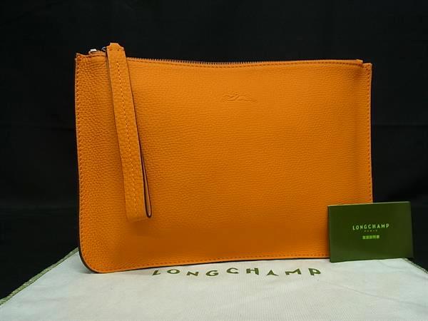 ■新品同様■ LONGCHAMP ロンシャン レザー クラッチバッグ セカンドバッグ ポーチ マルチケース 小物入れ オレンジ系 FU3363