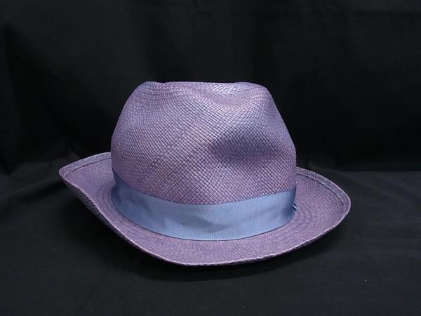 ■新品同様■ BORSALINO ボルサリーノ ストロー  麦わら帽子 ストローハット 帽子 表記サイズ 60 ライトパープル系 FU5428