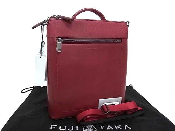 ■新品■未使用■ FUJITAKA フジタカ レザー 2WAY ハンドバッグ ワンハンドル ショルダー クロスボディ メンズ レッド系 FU5484