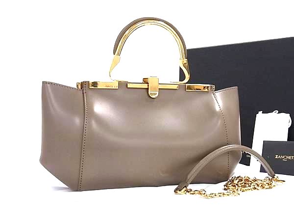 ■美品■ ZANCHETTI ザンチェッティ レザー 2WAY クロスボディ ハンドバッグ ショルダー レディース グレージュ系 FU6813