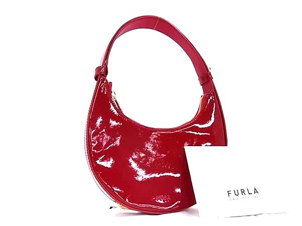 ■新品■未使用■ FURLA フルラ デリツィア ミニ パテントレザー ワンハンドル ハンドバッグ ショルダー 肩掛け レッド系 FU6839