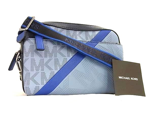 ■極美品■ MICHAEL KORS マイケルコース PVC ワンハンドル クロスボディ ショルダーバッグ 斜め掛け メンズ ブルー系 FU6841