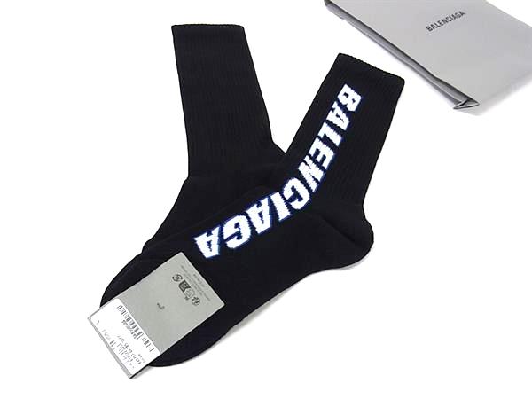 ■新品■未使用■ BALENCIAGA バレンシアガ コットン71％×ナイロン26％ ソックス 靴下 表記サイズ L ブラック系×ホワイト系 FU6884