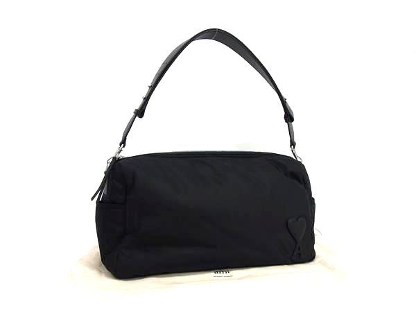 ■新品同様■ AMI PARIS アミパリス ナイロン ワン ショルダーバッグ クロスボディ 斜め掛け 肩掛け レディース ブラック系 FU7768