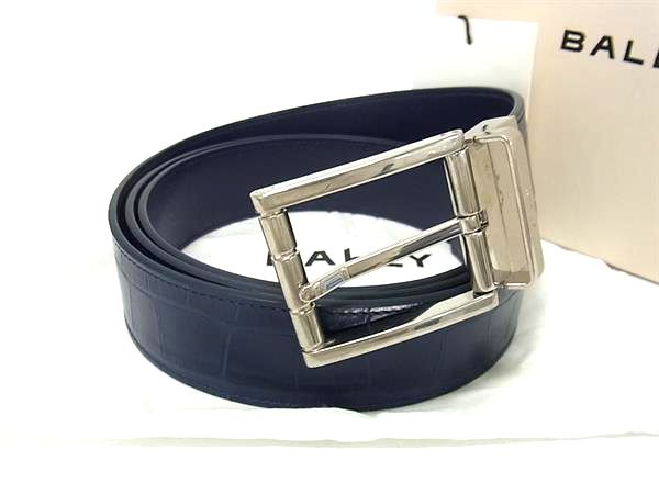 ■新品同様■ BALLY バリー クロコダイル型押しレザー ベルト 表記サイズ 120/48 メンズ レディース ブルー系 FV3727