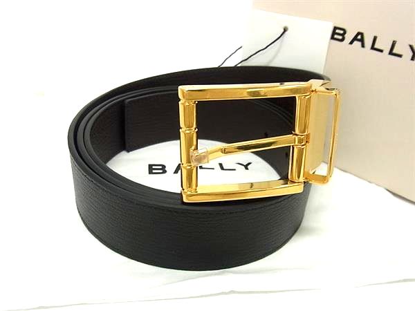 ■新品■未使用■ BALLY バリー レザー ベルト 表記サイズ 120/48 ビジネス 紳士 メンズ ブラック系×ゴールド系 FV3745