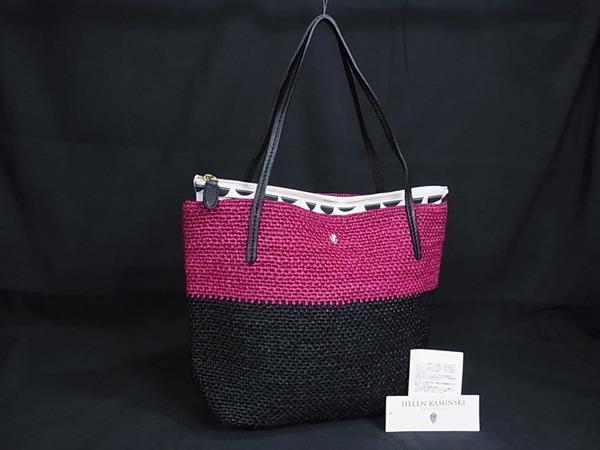 ■新品同様■HELEN KAMINSKI ヘレンカミンスキー ラフィア インナーポーチ付き ショルダーバッグ トート 肩掛けかばん ピンク系 FV4766