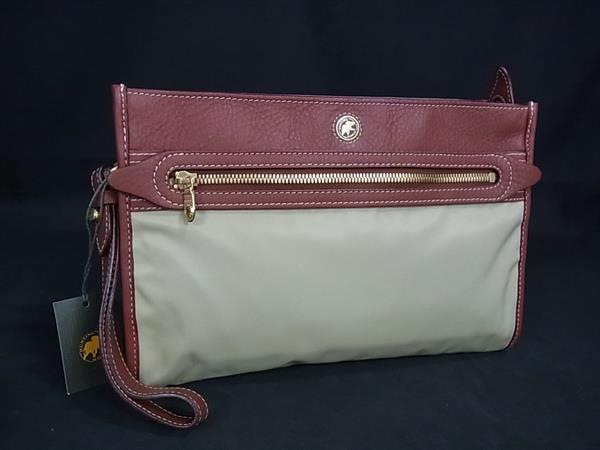 ■新品■未使用■ HUNTING WORLD ハンティングワールド ナイロン×レザー クラッチバッグ セカンドバッグ ベージュ系×ブラウン系 FW0010