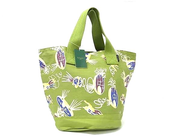 ■新品同様■ Paul Smith ポールスミス キャンバス トートバッグ ハンドバッグ レディース メンズ グリーン系×マルチカラー GB1632