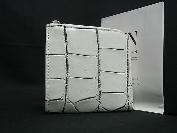 ■極上■本物■新品同様■ クロコダイル 目地染め バニラ染め ラウンドファスナー 財布 コンパクト ウォレット ホワイト系 GD0267