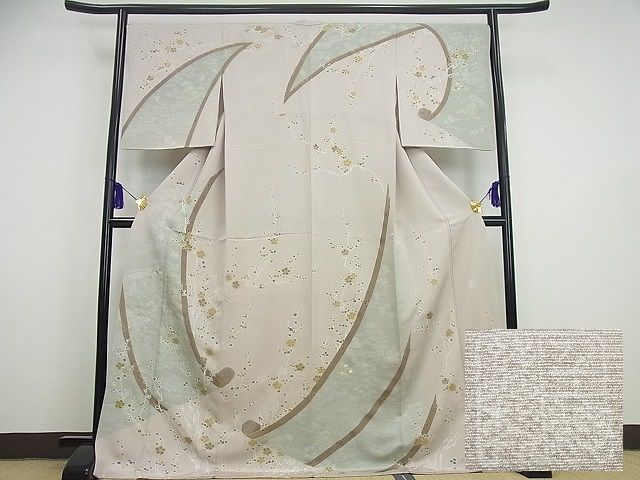 平和屋本店■極上　創業460年・千總　訪問着　絵巻風景枝梅文　金彩　パールトーン加工　逸品3s2237