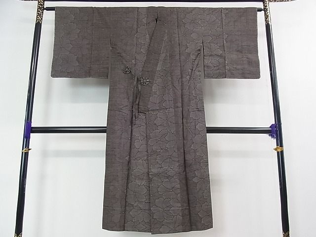 平和屋本店■極上　本場大島紬　道中着　単衣　7マルキ　泥染　花尽くし　逸品　未使用　3kh1553