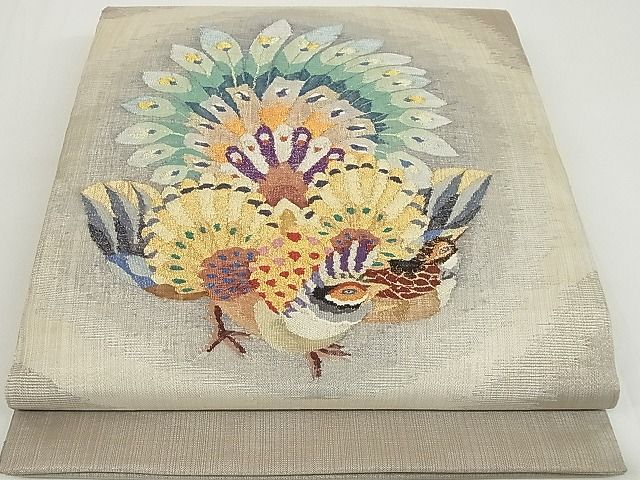 平和屋本店■極上　手織綴れ　山鹿清華　太鼓柄袋帯　孔雀　金通し地　正絹　逸品　3kk4640