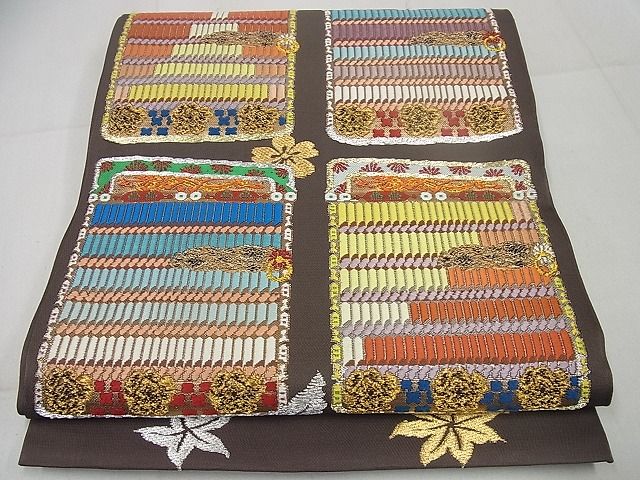 平和屋本店■極上　龍村平蔵製　本袋帯　威毛錦　希少色　煤竹色地　金銀糸　逸品4s009