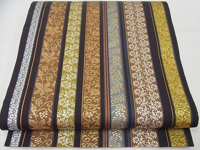 平和屋本店■極上　本場筑前博多織　両面　全通柄袋帯　草花間道　金糸　逸品　未使用4s029