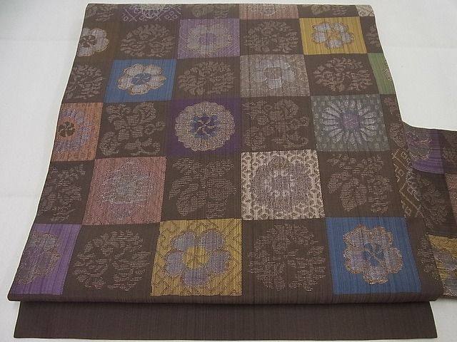 平和屋本店■極上　洛風林　工芸帯地　九寸名古屋帯　市松花文　逸品　未使用4s110
